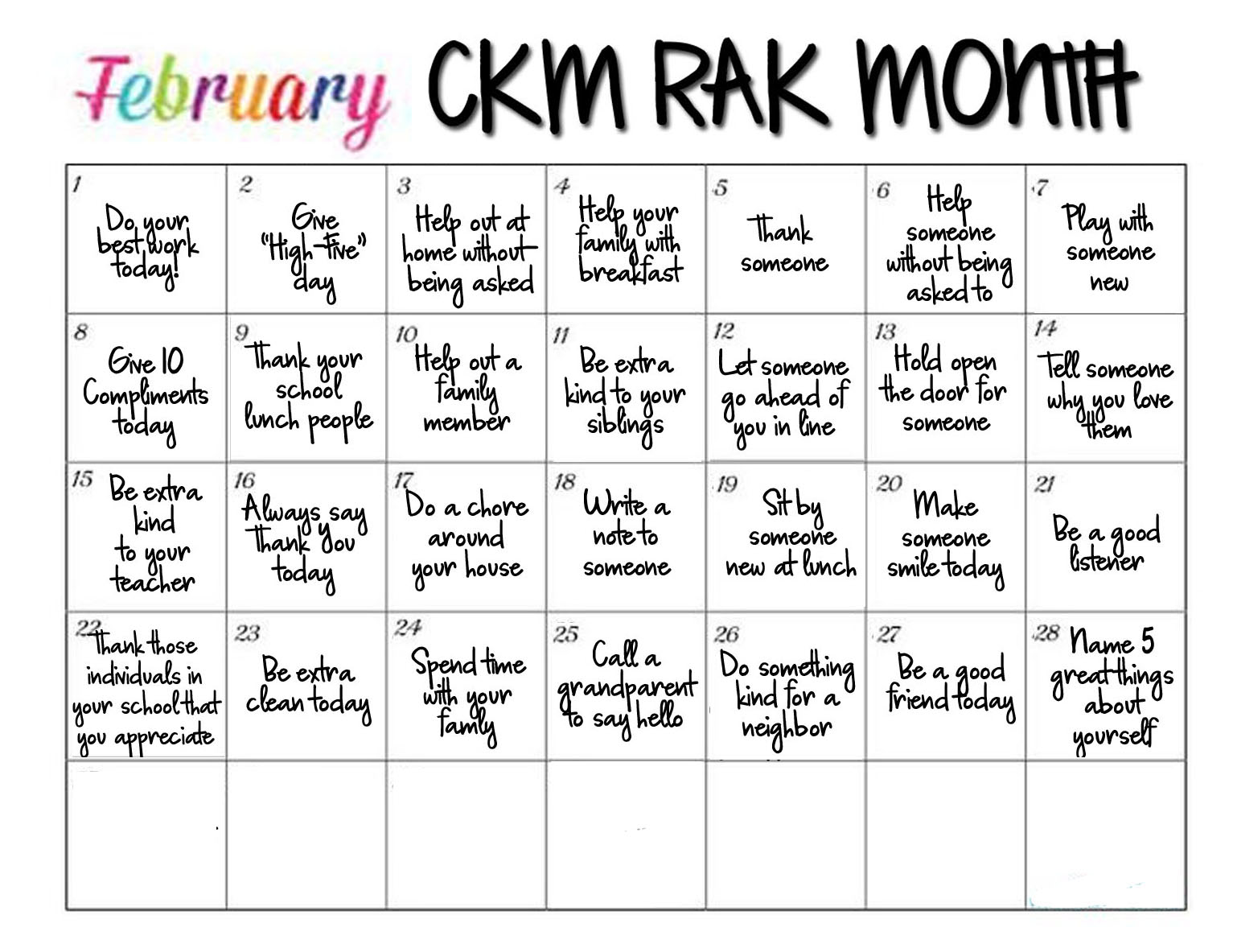 Community Kindness Movement » Blog Archive February RAK Calendar – NEW ...